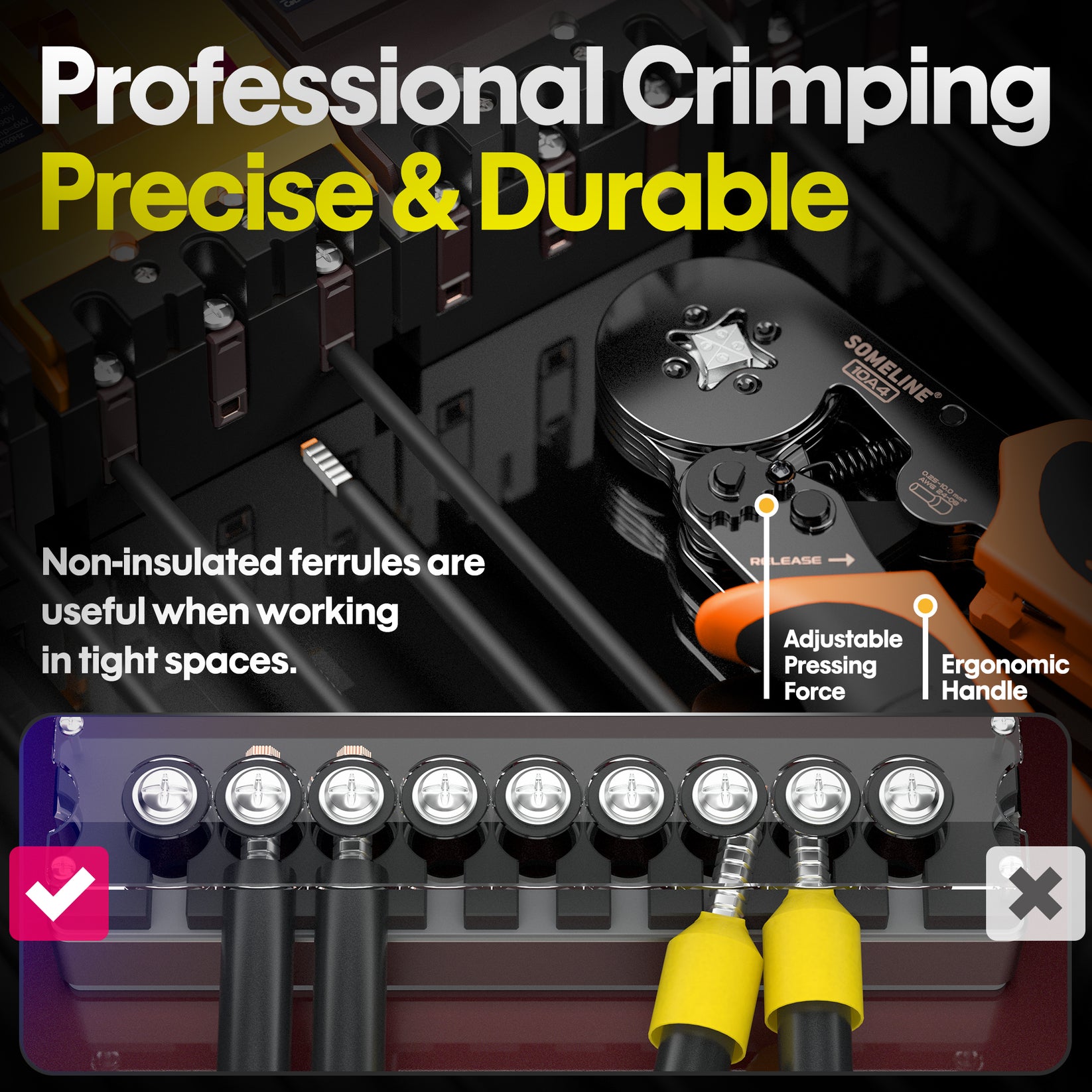 SOMELINE® Crimping Tools Set with 9 Types of Uninsulated Ferrules - Fe