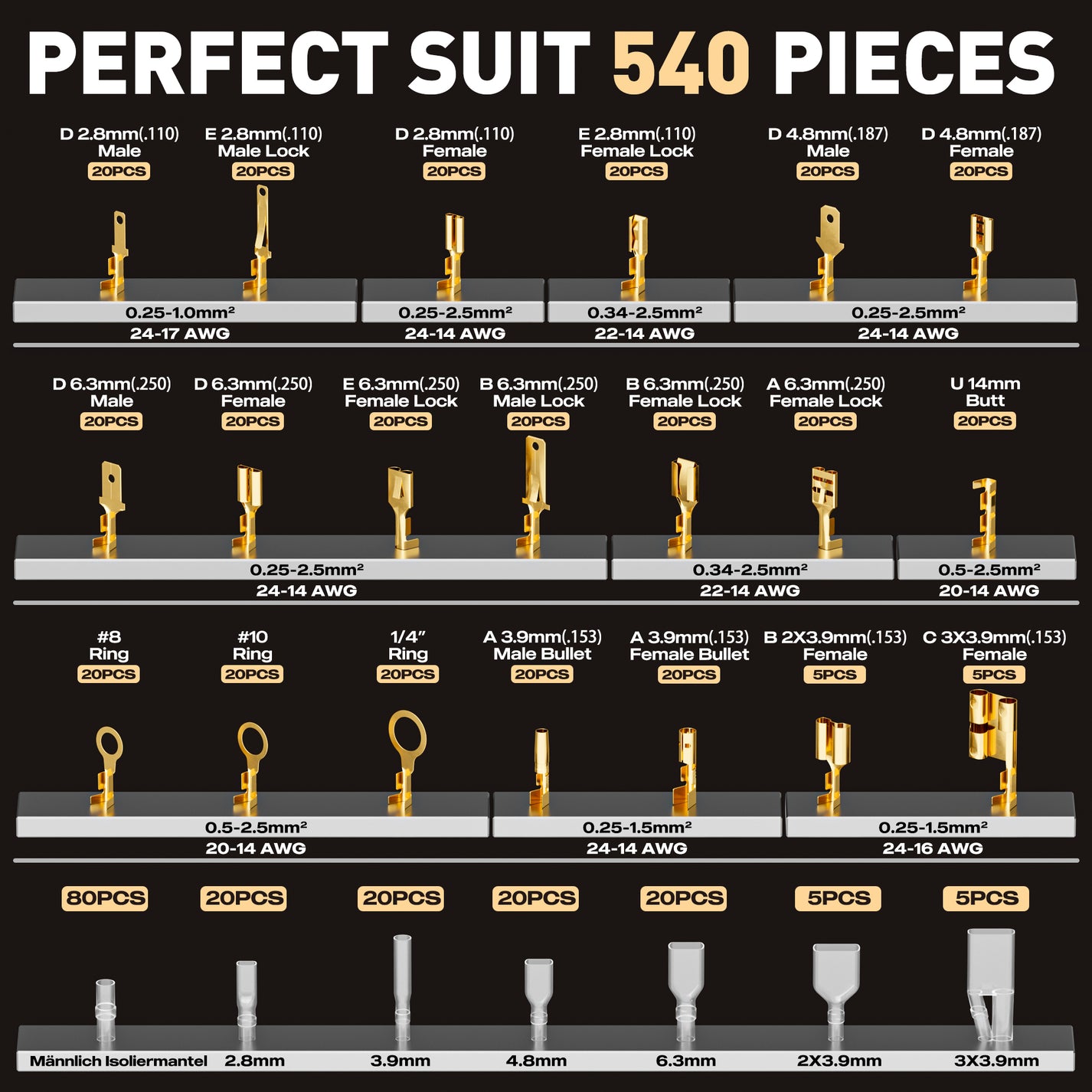 SOMELINE® Wire Terminal Crimping Tool Kit,2.8/3.9/4.8/6.3mm Male Femal